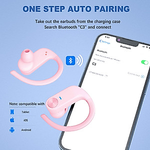 LASUNEY Wireless Earbuds, 35H Playtime Bluetooth Headphones with Mics and Charging Case for iPhone Android, Waterproof Running Headphones for Gym Workout, Hi-Fi Sound Over Ear Buds with Earhooks-Pink