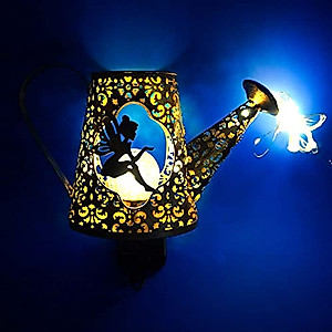 Yeuago Solar Crackle Ball Fairy Watering Can Outdoor Light, Solar Lantern with Ground Plug, Metal Waterproof Garden Decor Mother's Day Gift for Terrace Patio Passage Party (with String Lights)