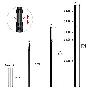AKTOP 25FT Telescoping Flag Pole Kit, Black Extra Thick Heavy Duty Aluminum Flagpole Fly 2 Flags, Inground Telescopic Flag Poles with 1 USA Flag & 2 Balls Top for Yard, Residential or Commercial
