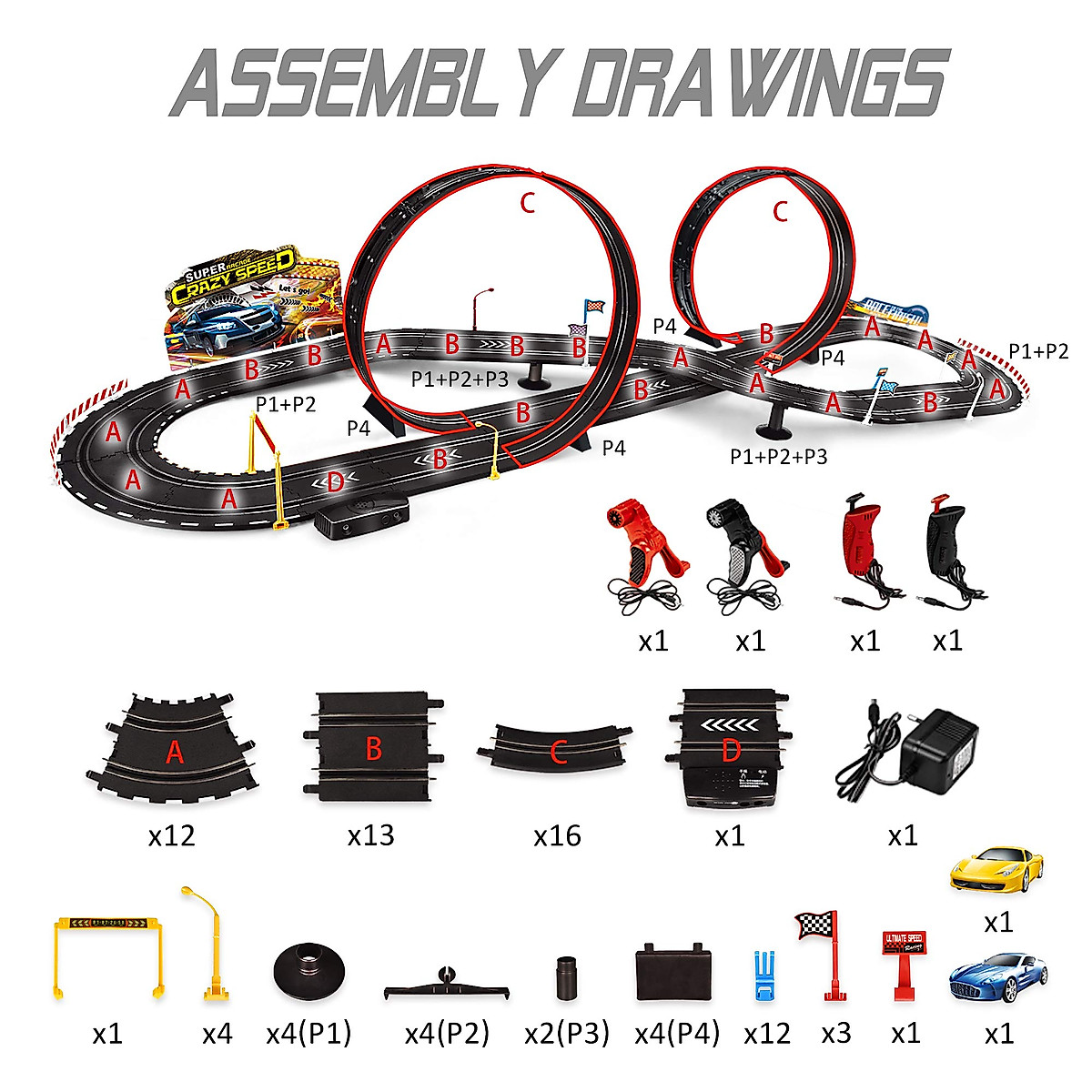 Kids Toy-Electric Powered Slot Car Race Track Set Boys Toys for 6 7 8-12 Years Old Boy Girl Best Gifts