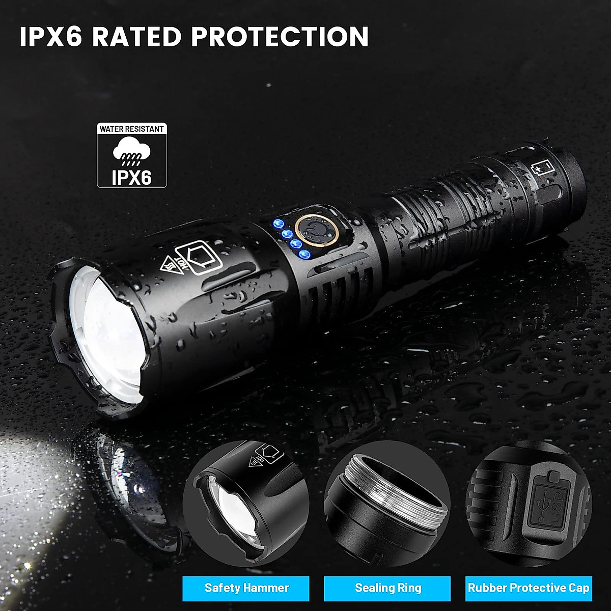 SKNSL Flashlights High Lumens Rechargeable - 900,000 Lumen High Power Flashlight, 5 Modes with Long Runtime, IPX6 Waterproof, High Powered Flash Light for Camping, Outdoors