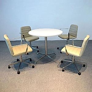 SENGLIDA White Dining Table Round Small Office Table Conference Table Coffee Meeting Table w/Stainless Steel X-Shaped Pedestal for Office Boardroom Kitchen Living Room 31.5 inch