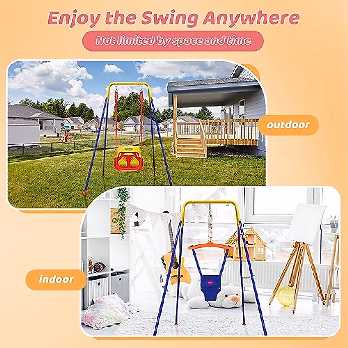 HHNAEJX 4-in-1 Toddler Swing Set and Baby Jumper, Baby Swing Stand Indoor/Outdoor Play,Anti-Flip Snug & Easy to Assemble Infants to Teens Kids Swing Seat for Playground