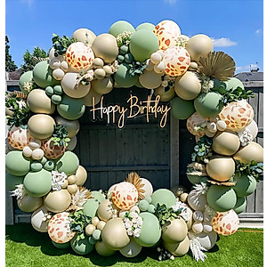Safari Balloon Garland Kit Sage Green Gold White sand and Jungle giraffe animal print balloons For safari Themed Party Wild one Birthday,Boho Baby shower decorations