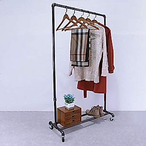 MBQQ Industrial Pipe Clothing Racks on Wheels,35in Length Heavy Duty Garment Racks Commercial Grade,Vintage Rolling Ballet Rack Clothes Display Rack Retail Display,Black Brush Silver