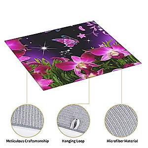 Pink Flower and Butterfly Printed Drying Mat For Kitchen Ultra Absorbent Microfiber Dishes Drainer Mats Non-Slip Silicone Quick Dry Pad - 18 X 16inch