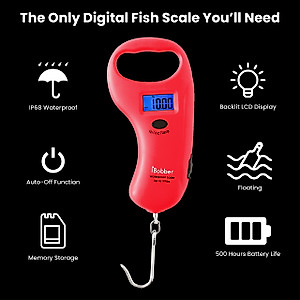 iBobber Waterproof and Floating Digital Fish Scale IP68 Rating, Weights up to 99 LB or 45 KG, Incredibly Simple to Use, Comes with Quick-Release Fish Gripper