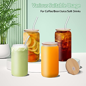 ktondic 6 Pack Sublimation Glass Cans Blanks Frosted, 16 OZ Sublimation Beer Tumblers with Lid and Straws,Frosted Glass CupsIce Coffee Cups for Juice Soda Cocktail