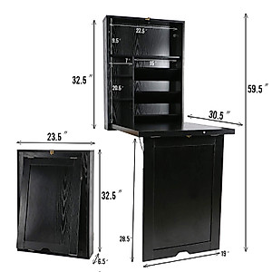 YUSING Farmhouse Wall Mounted Table, Fold Out Convertible Desk, Multi-Function Computer Desk, Home Office Wood Wall Floating Desk with Large Storage Area (Walnut)