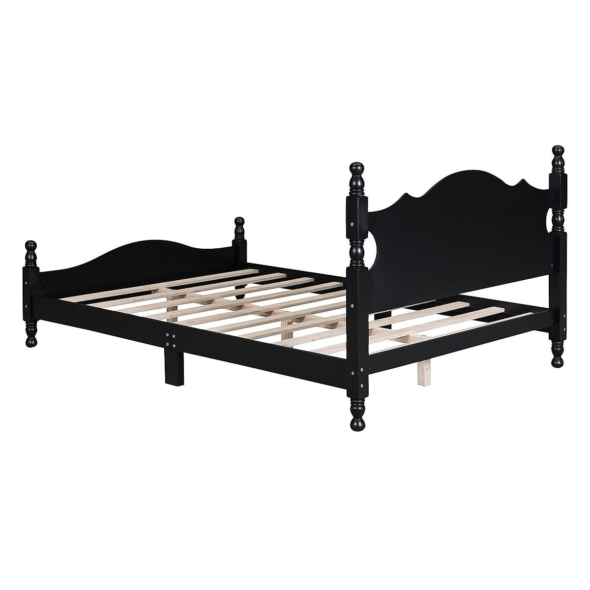 Lifeand Full Size Wood Platform Bed Frame,Retro Style Platform Bed with Wooden Slat Support,Black