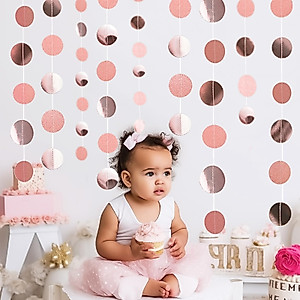 jijAcraft Glitter Rose Gold Circle Dots Garland Party Decorations, 52 Feet Glitter Heart Streamers Garland Banner for Bridal Shower, Engagement, Bachelorette, Home Decor, Wedding, Birthday Party