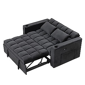 Eafurn 4 in 1 Convertible Sleeper Sofa Bed, Modern Velvet Loveseat w/Pull Out Couch, 55.3" Love Seat Lounge Sofa & Couch w/Reclining Backrest, Cup Holders and USB Port,RV Furniture for Small Place