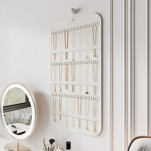 DonYeco Hanging Jewelry Organizer Storage, 40 Pockets 36 Hooks Necklace Earring Necklace Bracelet Ring Organizer, Double - Sided Design, White