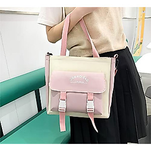 LaurelTree Kawaii Aesthetic Cute 5pcs School Bags Set with Accessories School Suppliers for Teens Girls Backpack Tote Bag (Pink)