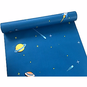 HOYOYO 17.8 x 78 Inches Self-Adhesive Shelf Liner, Shelf Liner Dresser Drawer Paper Wall Sticker Boy Room Decoration Blue Planet