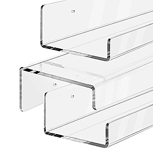 Jansburg Floating Shelves 15 inch Acrylic Wall Ledge Shelves Clear 4 Pack Invisible Display Bookshelf, 5MM Thick Premium Wall Mounted Shelf Bathroom Display Organizer