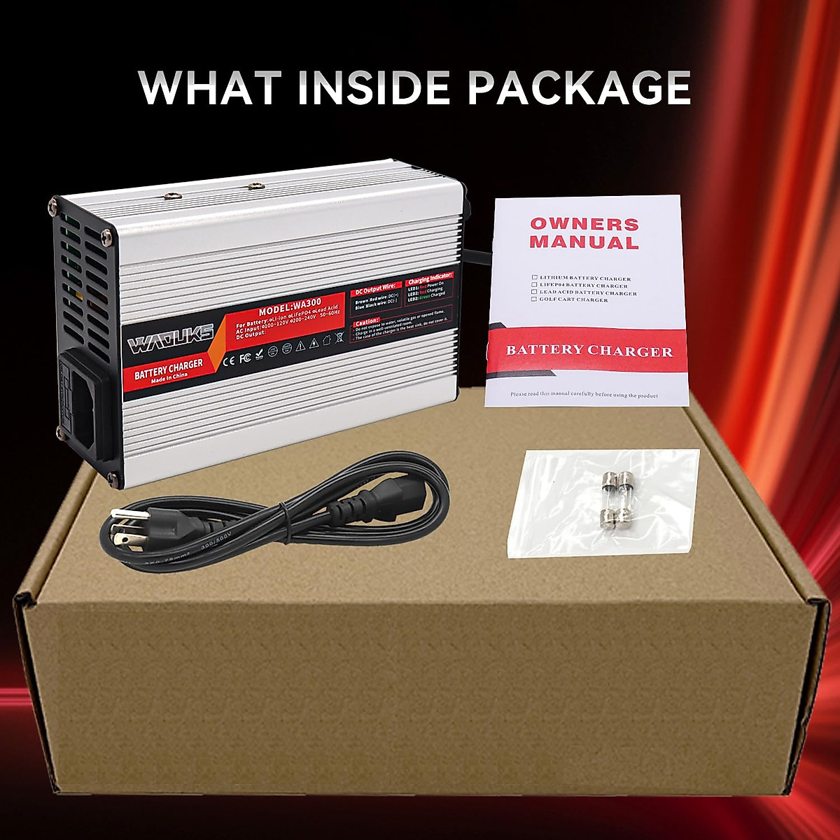 WAOUKS 54.6V 5A Charger 54.6V Lithium Battery Charger Output 3pin C13 N+ L- Connector Used for 13S 48V Li-ion Battery Charger Pack Smart Charger