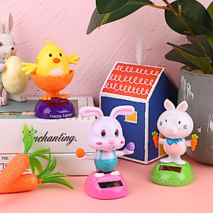 4 Pack Easter Rabbit Solar Powered Dancing Toys Bunny Car Shaking Head Dancer Doll Cute Bunny Chick Swing Figurines Car Windowsill Decor Valentine's Day Toys Gift for Car Dashboard Office Desk Decor
