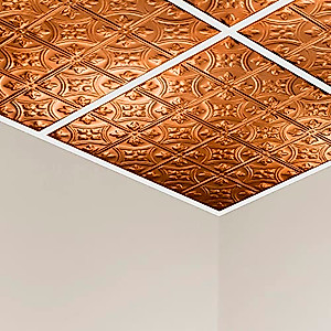 Great Lakes Tin Hamilton Copper 2ft x 2ft Lay in Ceiling Tiles - Perfect for DIY and Home Renovation Projects - Easy to Install (5 Pack)