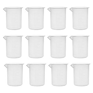 EISCO 12PK Plastic Beakers, 250ml - Polypropylene Plastic - Raised Graduations, Tapered Spout - Euro Design