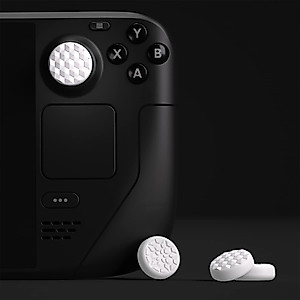 PlayVital Thumb Grip Caps for Steam Deck LCD, Silicone Thumbsticks Grips Joystick Caps for Steam Deck OLED - Diamond Grain & Crack Bomb Design White