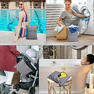 Damero 2 Pcs Large Travel Laundry Bag, Large Wet Dry Bag with Handle for Cloth, Washable Dirty Clothes Bag Bathing Suit Workout Bag for Gym Laundry Swimming Yoga, Gray Triangle+ Gray Dots