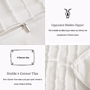 Nayoroom White Boho Duvet Cover Set Queen Size Striped Textured Tufted Bedding Sets 3 Pieces Soft Lightweight Washed Microfiber Farmhouse Aesthetic Comforter Cover with Zipper Closure for All Seasons
