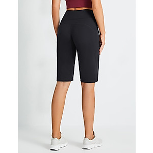BALEAF Women's 12" Bermuda Shorts Long Shorts Knee Length Running Walking Workout Athletic Stretch Pockets Black L