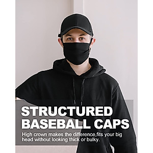 Zylioo XXL Oversized Ball Cap,Large High Crown Dad Cap for Big Heads,Structured Baseball Hats Adjustable 23.5"-25.2" Black