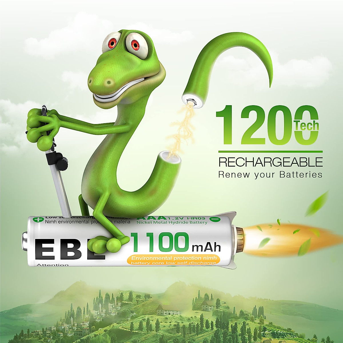 EBL Rechargeable AAA Batteries 1100mAh Ni-MH Triple A Batteries, Precharged Long Lasting AAA Battery - 8 Counts