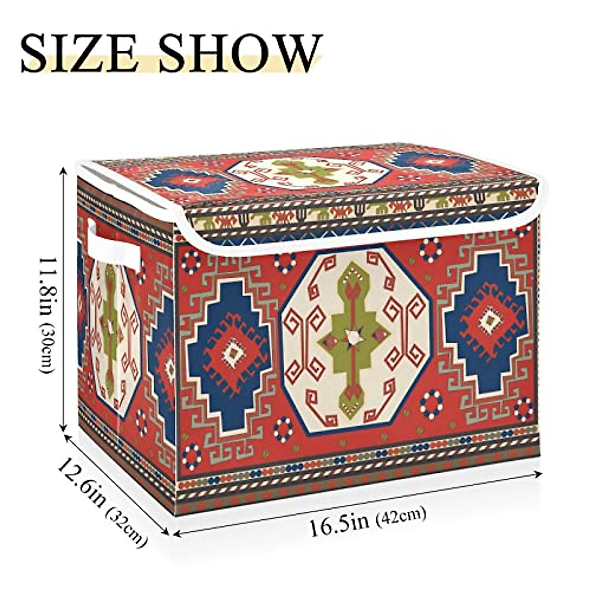 linqin Towel Storage Box with Lid for Shelves Persian Carpet Tribal Texture Storage Containers Collapsible Photo Box