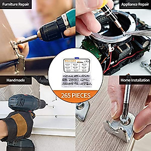 WELLOCKS Wood Screws 265 PCS 304 Stainless Steel M3/M4/M5 Self Tapping Screws Assortment Set, Flat Head Rust Proof Wood Screw Kit with Storage Box for Homemade, Repair, Woodwork Indoor Outdoor (D034)