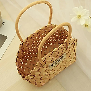 Wood Baskets Woven Hand-Held Wicker Cachepot For Flowers Pot Wicker Baskets Girl Storage Basket with Handle Wedding Home Decor