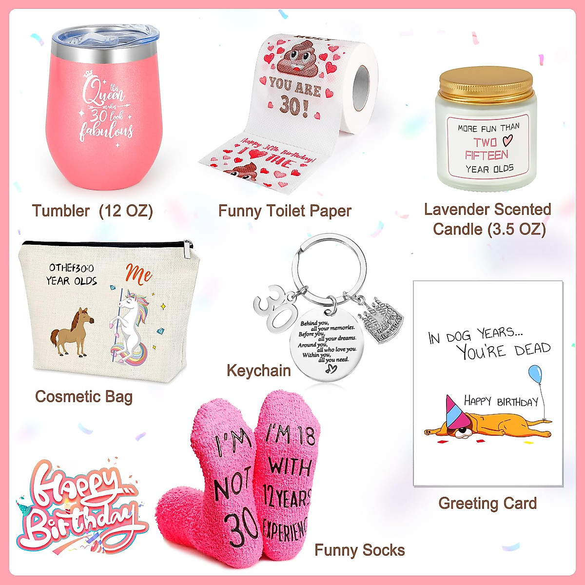 AWDK 30th Birthday Gifts for Women, Birthday gift for her, Birthday decoration for 30 year olds Women,30th Birthday idea for Mom, Grandma, Sister,Friend,Anut,Coworker 8pcs