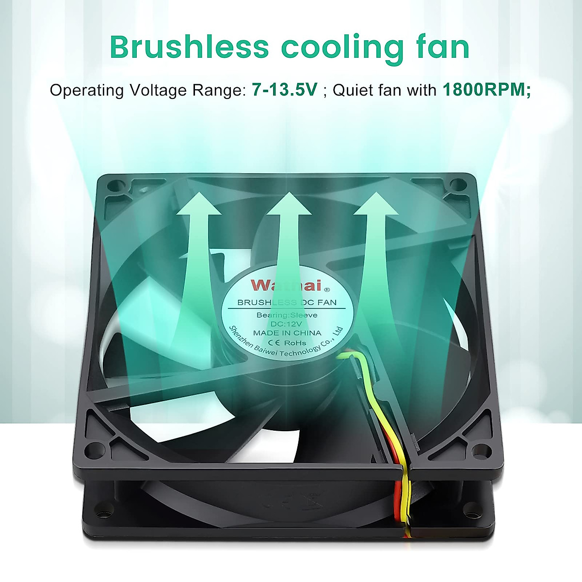 Wathai 12V 92mm 92x25mm DC Brushless Cooling Fan 3Pin High Perfomance for Computer case, Wine Fridge, Inverter DIY Ventilation Exhaust Projects 2 Pack