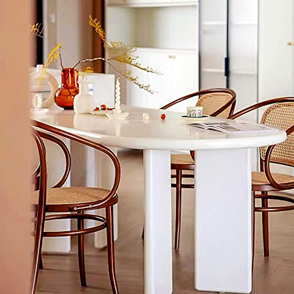 BAYCHEER Contemporary Solid Wood Top Oval Dinette Table Simple Dining Table for Living Room - White 55.1" L x 27.6" W x 29.5" H (Table Only)