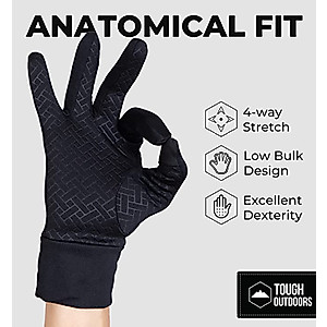 Tough Outdoors Running Gloves with Touch Screen - Black Winter Glove Liners for Texting, Cycling, Driving for Men & Women - Thin, Lightweight & Warm Cold Weather Thermal Sports Gloves