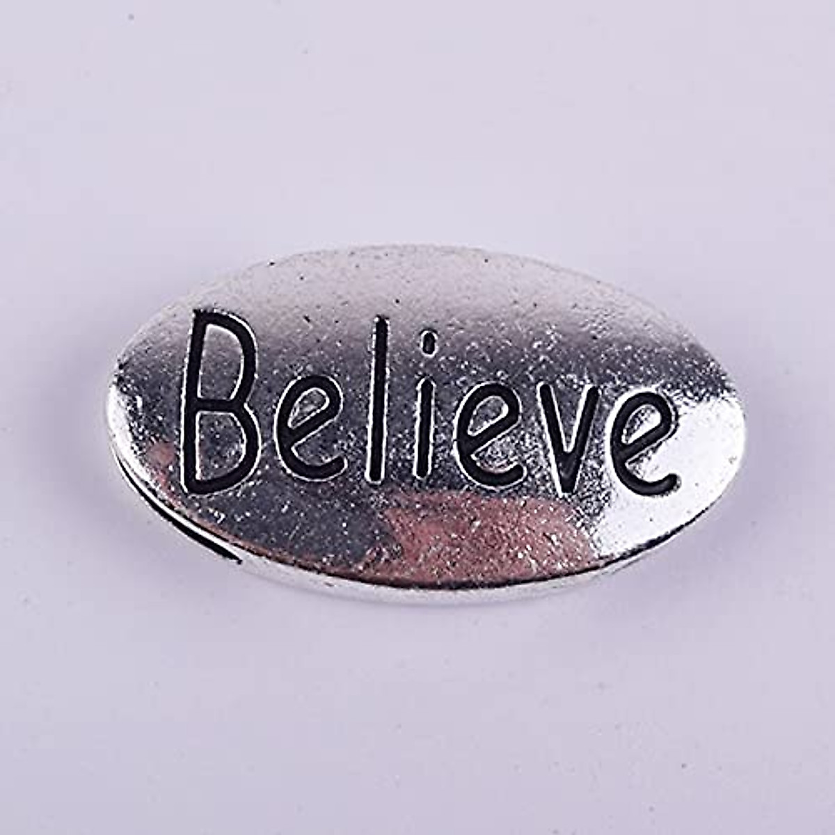 FC-29593 50Pcs/Lot Silver or Bronze Long Oval Shaped Hand Made Believe Letter Spacers Beads DIY Jewelry Making Material Findings - ( Type: Silver )