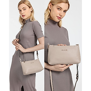 AMELIE GALANTI Small Medium Size Crossbody Bag purse for Women,leather Shoulder handbag with Adjustable Strap (beige)