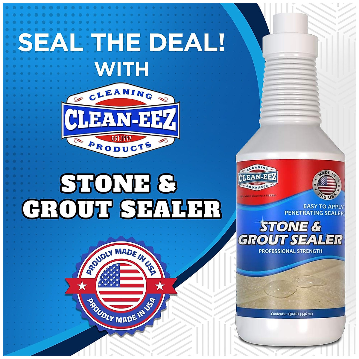 Clean-eez Grout Sealer - Protect Your Floors and Showers from Stains - Natural Stone Safe - Water and Oil Shield - Large 32 oz Bottle