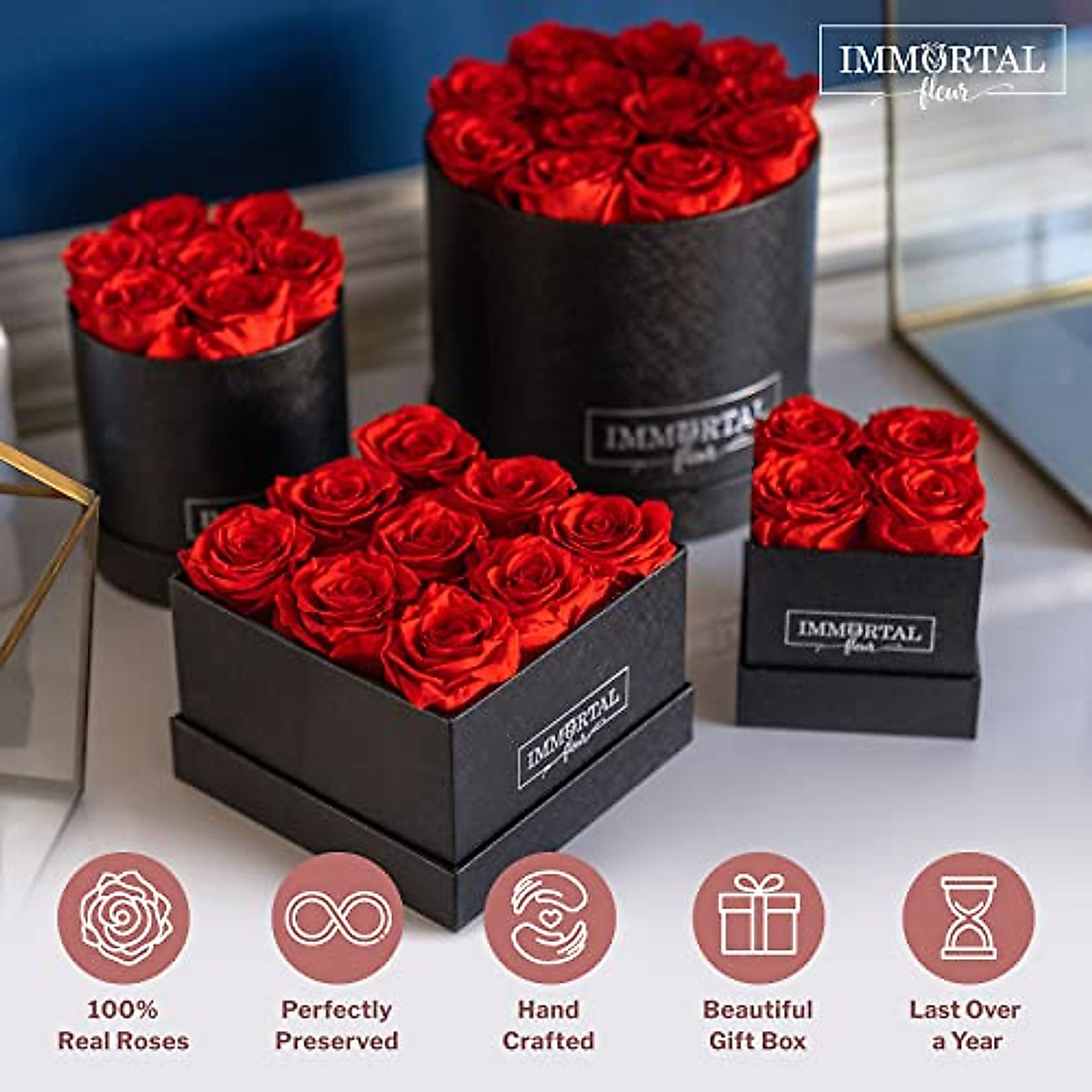 Immortal Fleur Preserved Roses In A Box | Real Preserved Flowers | Unique Real Roses for Delivery Prime | Forever Roses Box | Fresh Flowers for Delivery Prime Next Day | Mom Birthday Gifts from Daughter | Sympathy Flowers for Delivery Prime Birthday