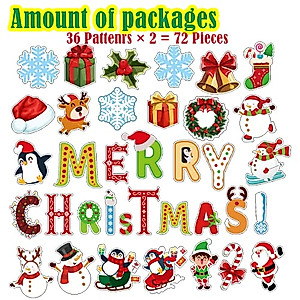 NBjiuyin 72 Pieces Christmas Mini Cut-Outs with 100 Glue Point Dots Assorted Xmas Cartoon Accents Cutouts for Bulletin Board Classroom Decoration School Home Holiday Christmas Party