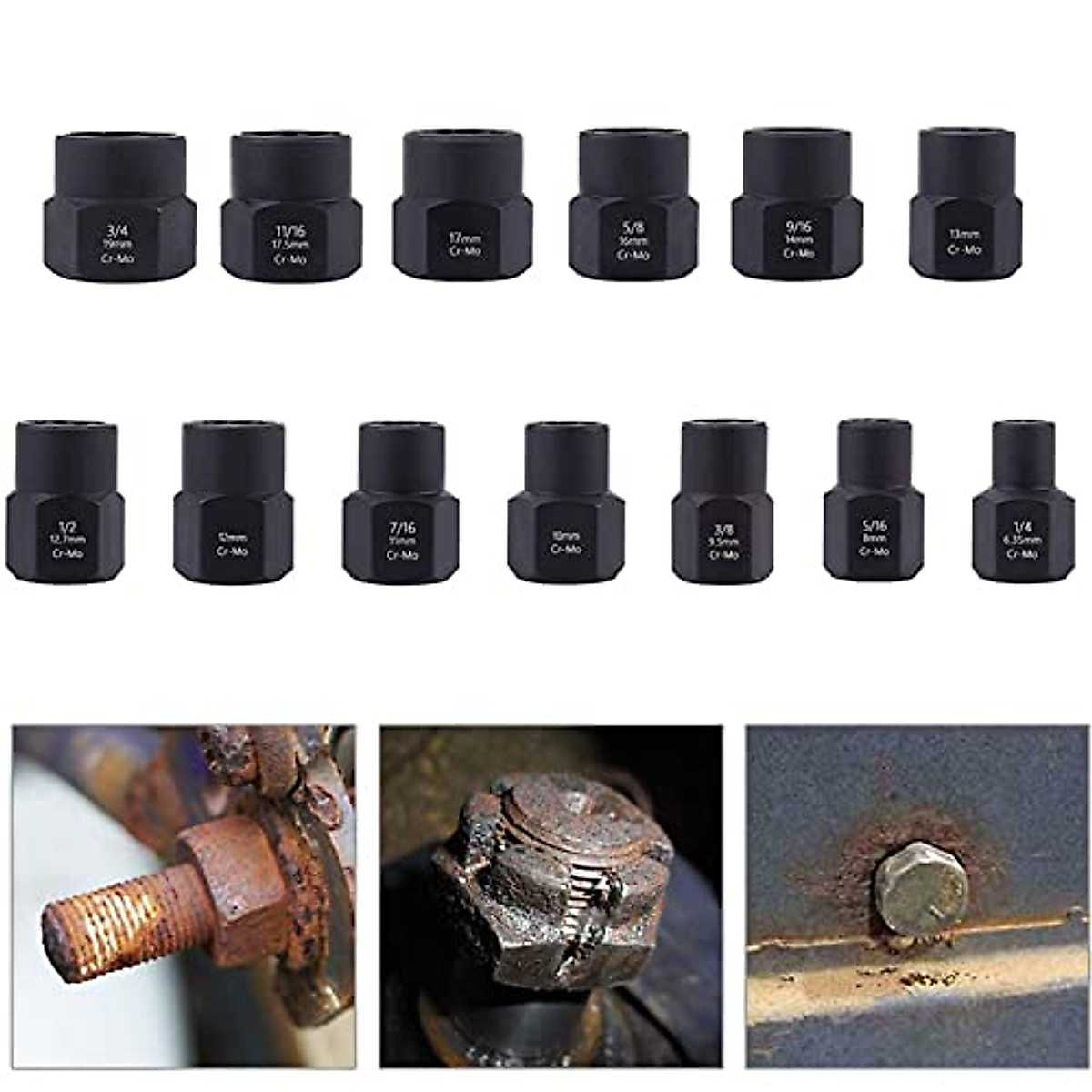 13Piece Multifunctional Impact Bolt Nut Remover Set Nut Extractor Socket Bolt Remover Tool With Storage Box 6.35-19mm Bolt Nut Screw Remover