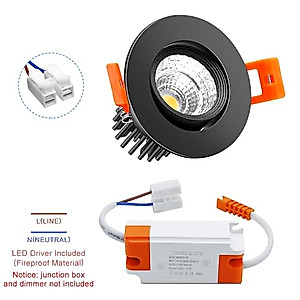 2Inch LED Recessed Ceiling Light, 3W Dimmable LED Downlight, Warm White 3000K, 60 Beam Angle Directional COB Recessed Lights with Driver, 25W Halogen Bulbs Equivalent for Ceiling Lighting, 6Pack