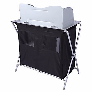 REDCAMP Aluminum Camping Table with Roll Up Table Top and Storage, Portable Folding Outdoor Grill Table for Picnic BBQ Cooking, Silver