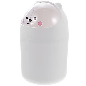 Cabilock 2pcs Desktop Bin Living Brush Room Bathroom Garbage Lid Vanity Bucket Rubbish Makeup Shape Wastebasket Can Waste Office Lovely Cartoon White for Small with Animal Desk Holder
