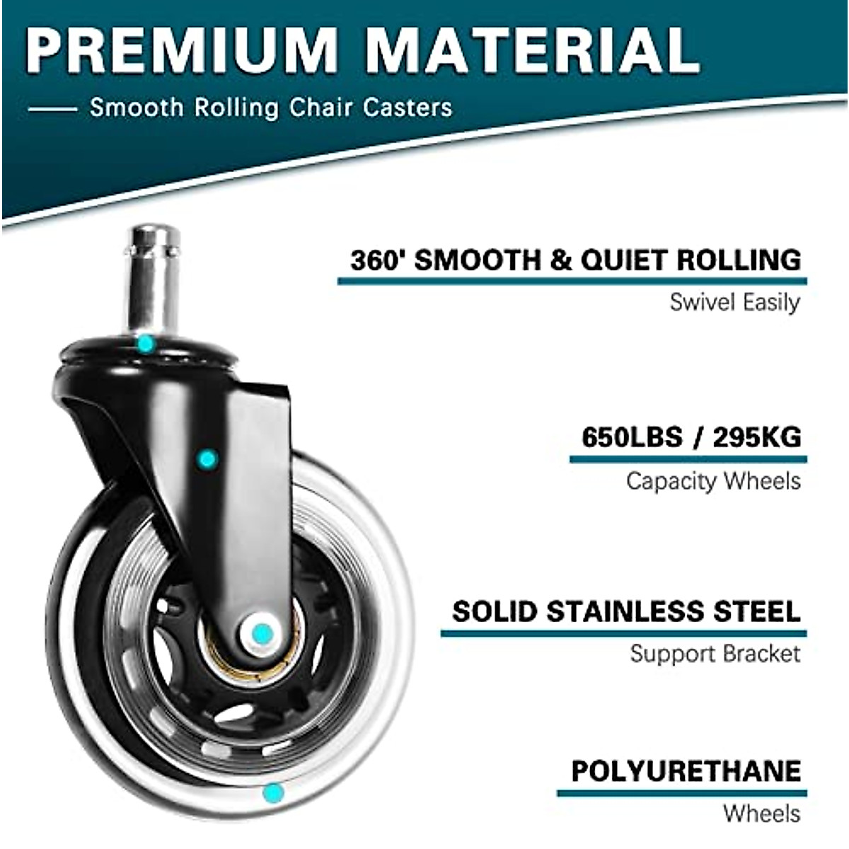 Eyamumo Office Chair Caster Wheels Replacement Rubber Chair Casters Set of 5 Heavy Duty and Safe Office Chair Casters for All Floors Hardwood, Office Chair Wheels for Rubber Chairs to Replace Chair