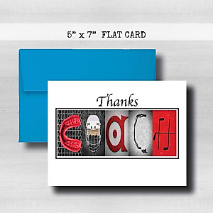 Personalized Hockey Red Coach Thank You Card, 5"x 7" FLAT CARD, Greeting Cards