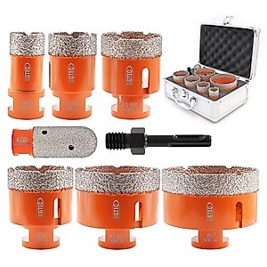 Diamond Core Drill Bits Set,BGTEC 8 Pieces Vacuum Brazed Hole Saw Kit for Porcelain Tile,Ceramic Granite Marble Stone Masonry Brick (25/35/45/50/65/75mm)
