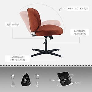 EYYTHUNG Criss Cross Chair No Wheels, Wide Armless Desk Chair Thick Padded Office Chairs Height Adjustable Swivel Accent Chair Oval Curved Deign for Office Living Room Bedroom Vanity, Beige